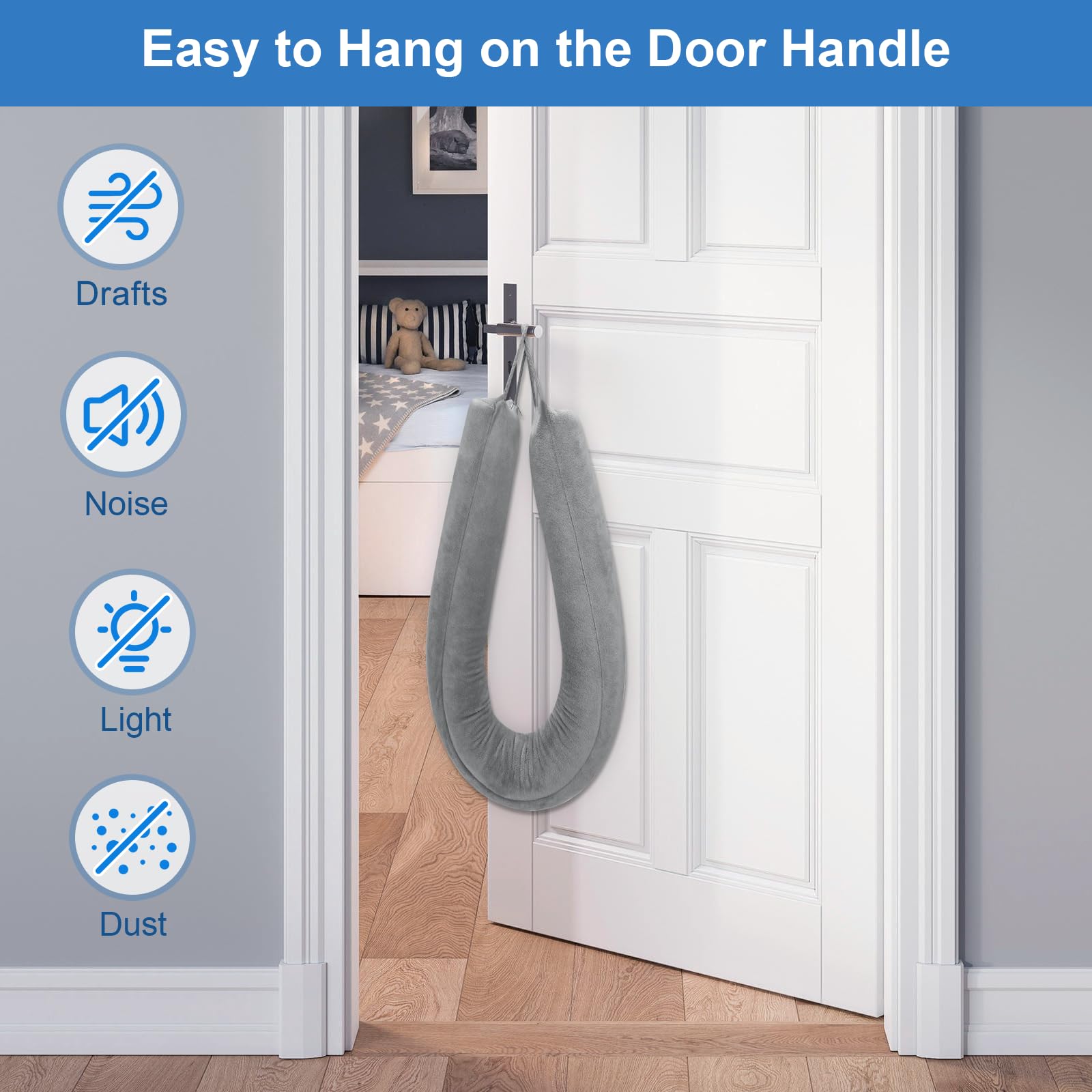 DCUINS Door Draft Stopper 36 Inch, DIY Self-Filling Draft Guard for Bottom of Door, Noise Blocker for Doors and Windows, Machine Washable, Gray
