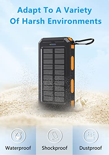 Solar Power Bank, Solar Charger, 25000mAh Portable Charger External Battery Pack with Dual DC 5V USB-A Outputs Ports Compatible with iPhone, Samsung Galaxy, Bright LED Flashlight Perfect for Camping