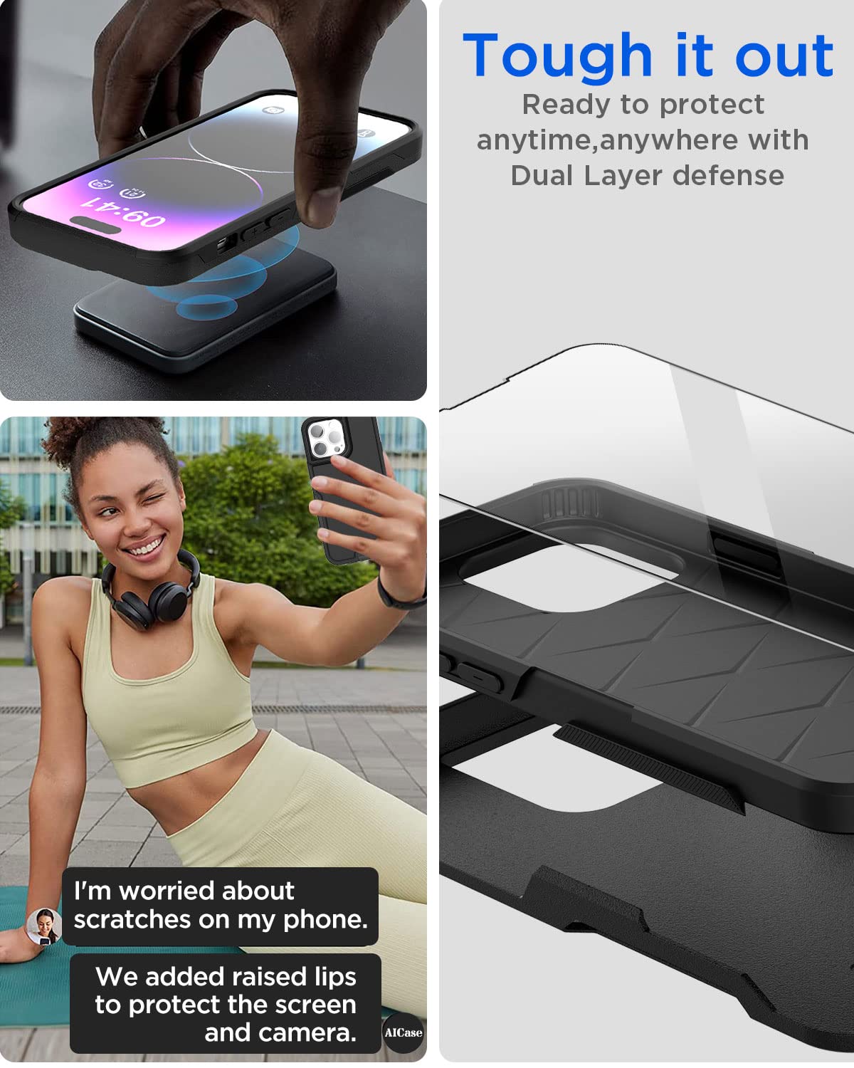 AICase for iPhone 14 Pro Max Case with Glass Screen Protector+Camera Lens,Heavy Duty Drop Protection Full Body Rugged Shockproof Military Protective Tough Durable Cover for iPhone 14 Pro Max 6.7"_8