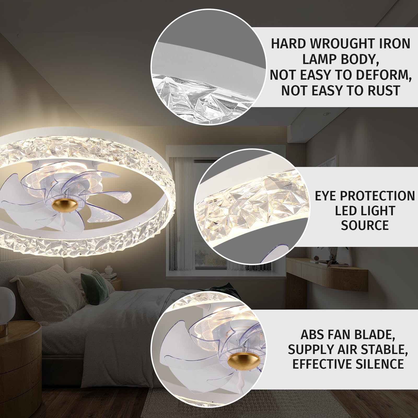 Feqwgny 2023 Upgraded Ceiling Fan 4111 White Ceiling Fans with Lights App & Remote Control, 6 Wind Speeds Modern Ceiling Fan, Timing & 3 Led Color Led Ceiling Fan for Bedroom, Small Room