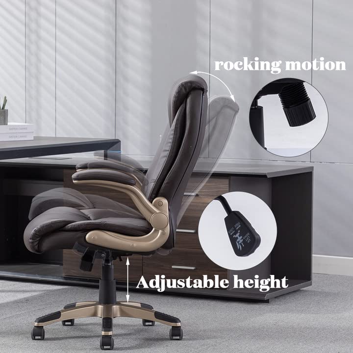 CHIZZYSIT Home Office Chair,Light Luxury Metal managerial Chairs & Executive Chairs,Tilt Function PU Leather Office Desk Chair with Leather flip armrest