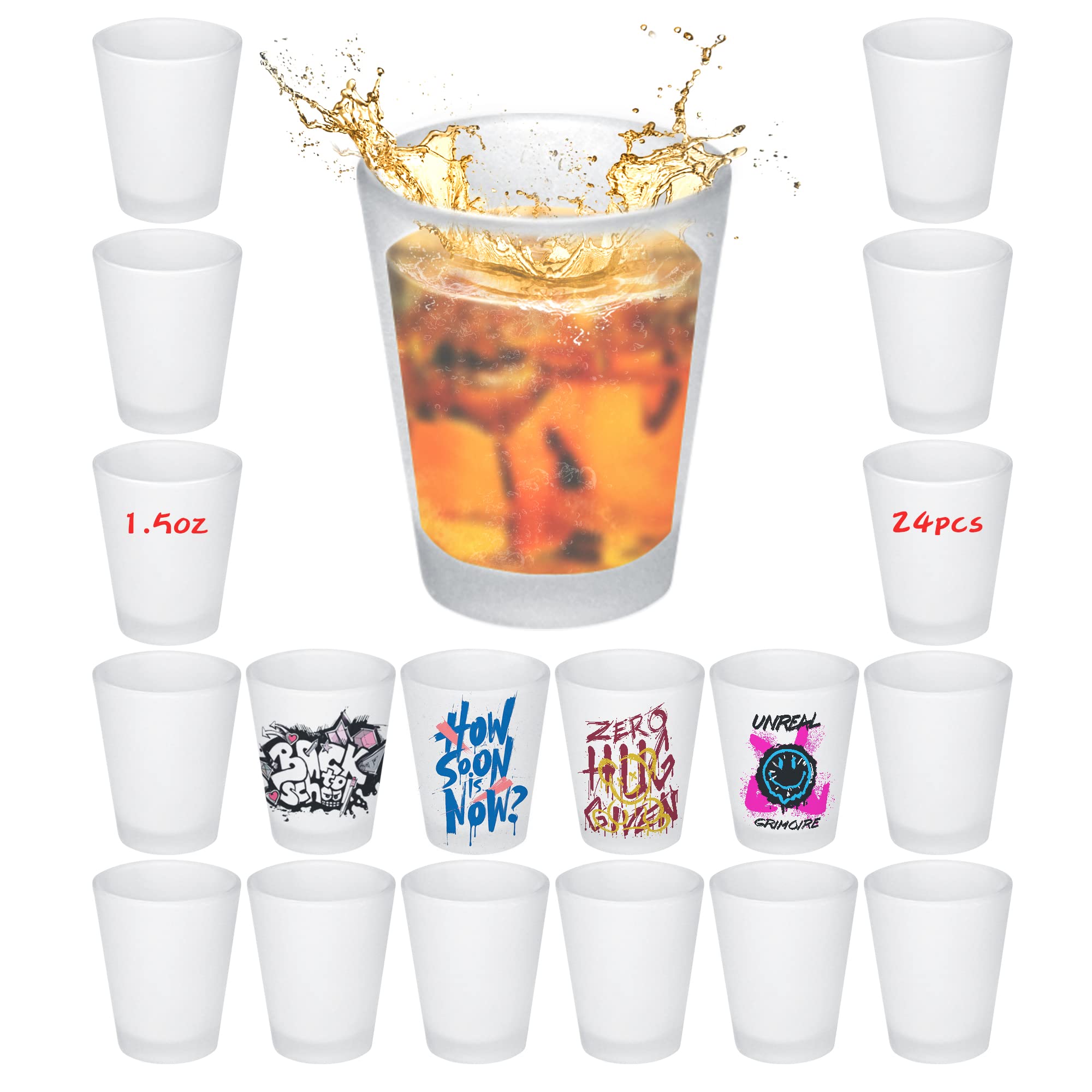 AGH 1.5oz 24 Pack Sublimation Frosted Shot Glasses with Heavy Base The Sublimation Blanks Shot Glass for Whiskey, Tequila, Vodka