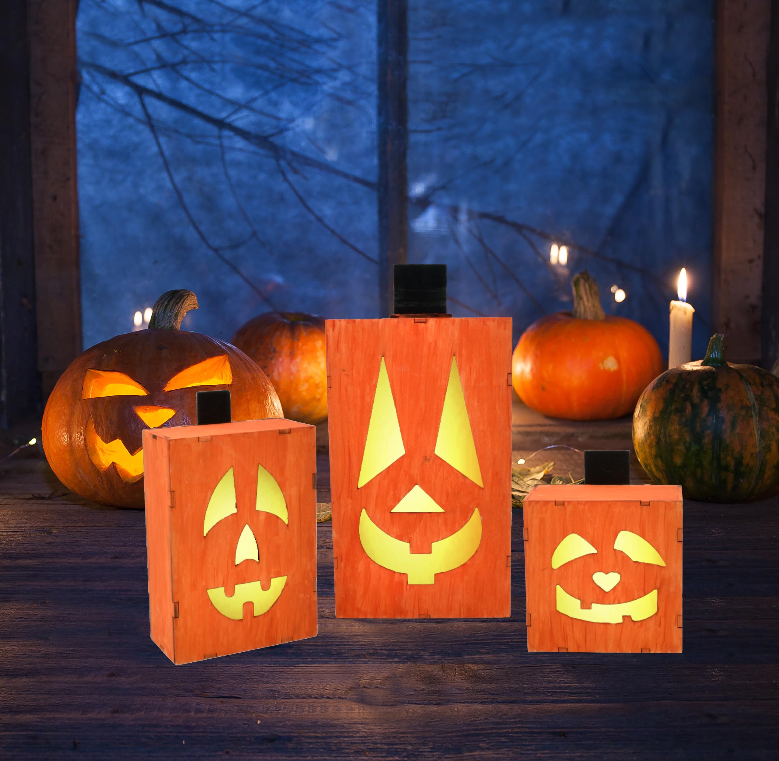 Gift Boutique Halloween Pumpkin Wood Paint Craft Kit 3 Set Sizes Jack O Lantern Unfinished Wooden for Kids Arts & Craft Project Painting Activity
