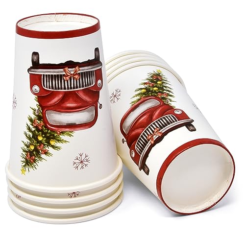 Gift Boutique Christmas Red Truck Party Supply Table Set 24 9" Dinner Plate 24 7" Plate 24 9 Oz Cups 24 Lunch Napkin for Xmas Pickup Trucks with Tree & Buffalo Plaid Disposable Paper Dinner Décor