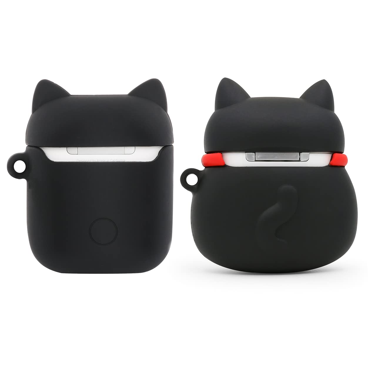 Megantree 2 Pack Cute Whisker Cat Airpods Case, Black Lucky Cat Airpods 2 Case, Funny 3D Cartoon Animal Cat Kitty Shockproof Soft Silicone Case with Keychain for Airpods 1st Generation, 2nd Generation