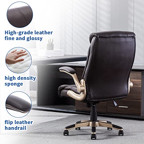 CHIZZYSIT Home Office Chair,Light Luxury Metal managerial Chairs & Executive Chairs,Tilt Function PU Leather Office Desk Chair with Leather flip armrest