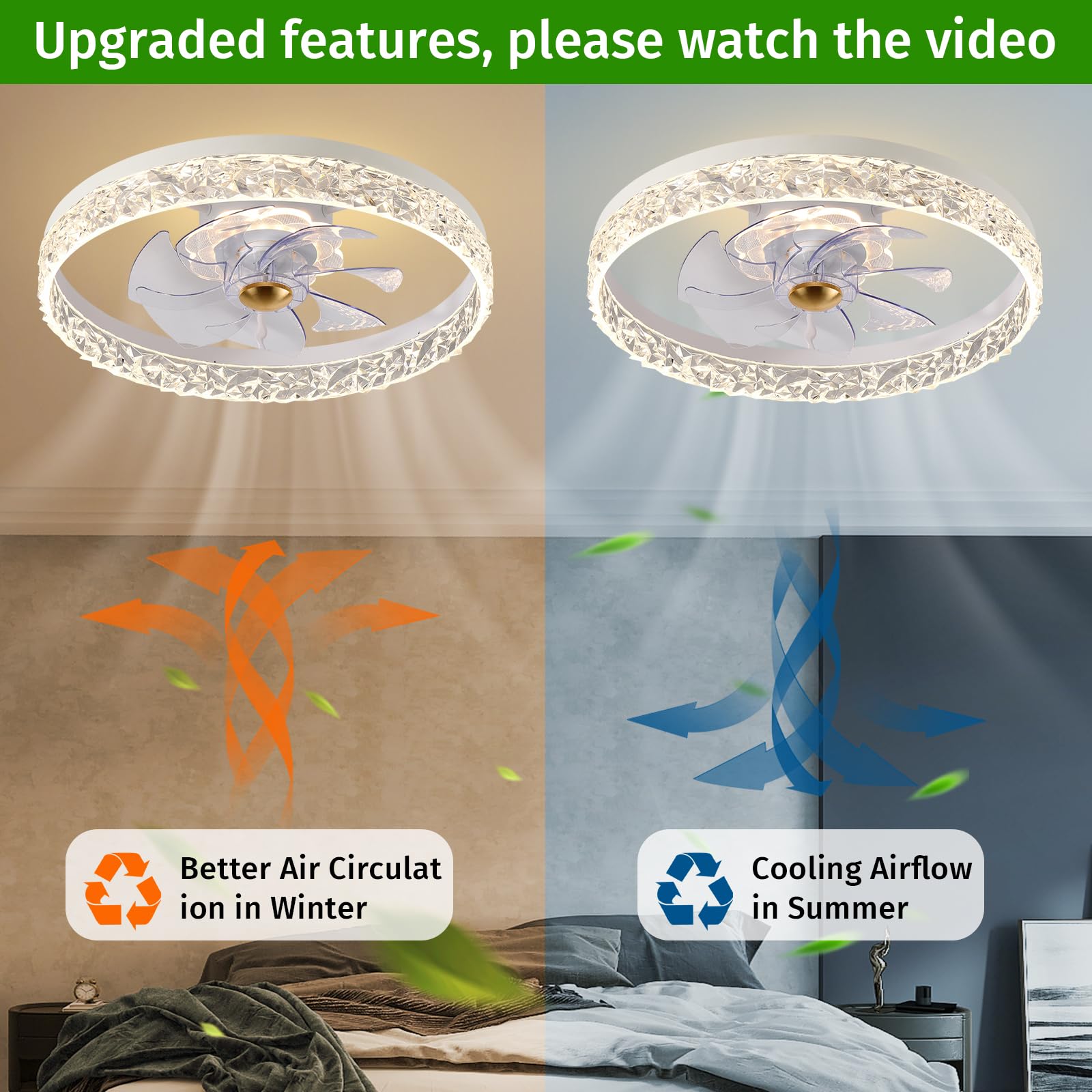 Feqwgny 2023 Upgraded Ceiling Fan 4111 White Ceiling Fans with Lights App & Remote Control, 6 Wind Speeds Modern Ceiling Fan, Timing & 3 Led Color Led Ceiling Fan for Bedroom, Small Room