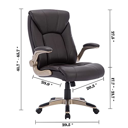 CHIZZYSIT Home Office Chair,Light Luxury Metal managerial Chairs & Executive Chairs,Tilt Function PU Leather Office Desk Chair with Leather flip armrest