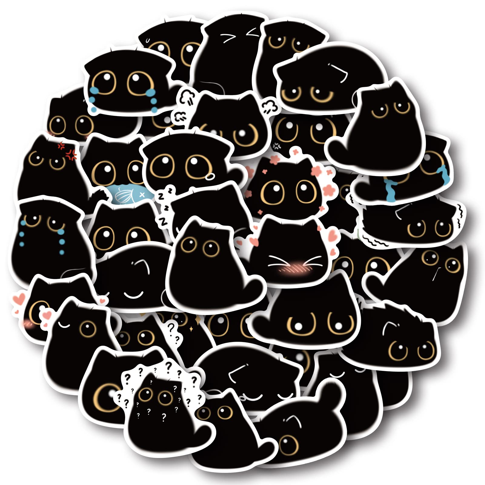 Aowplc Cute Cat Vinyl Stickers, Black, 40 Pcs