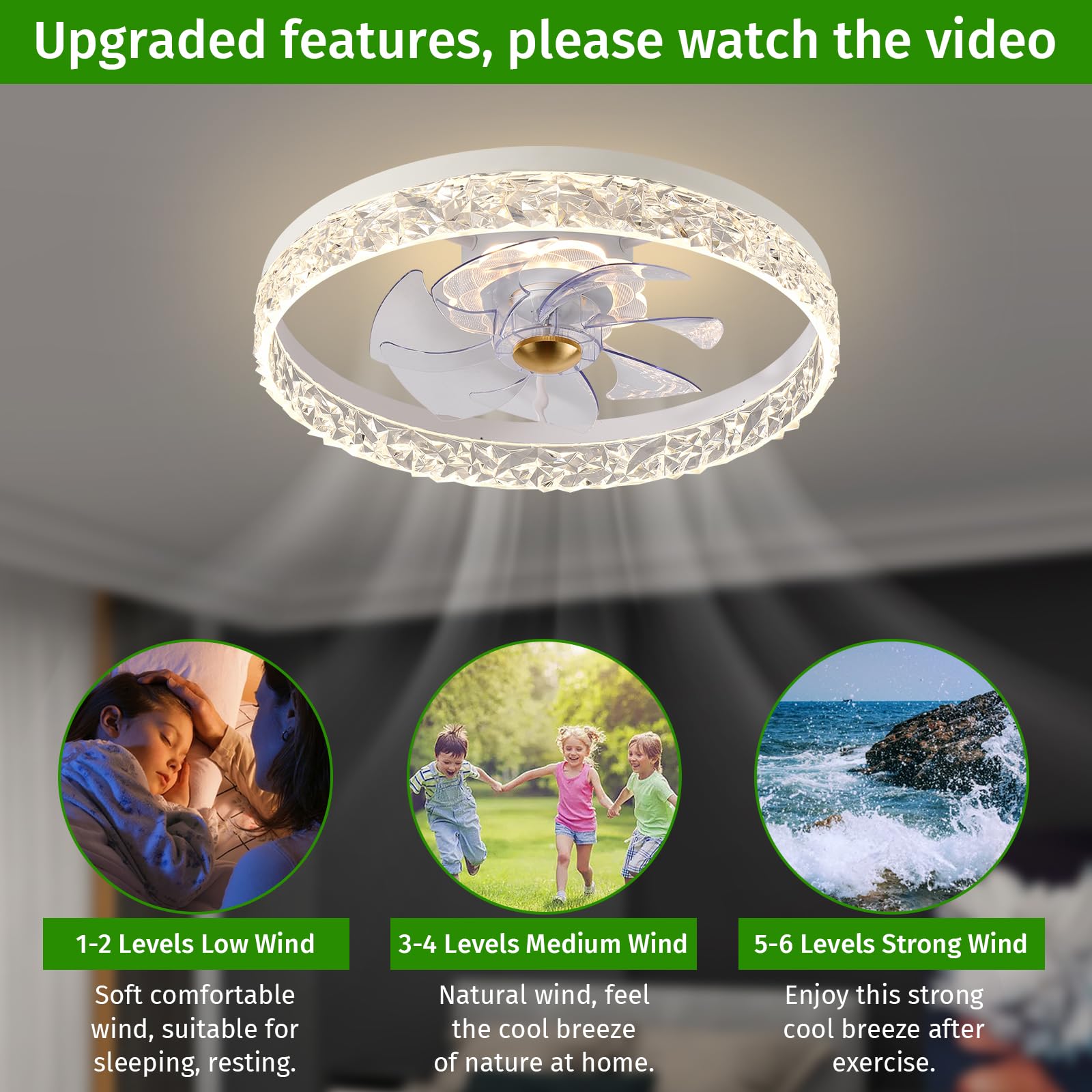 Feqwgny 2023 Upgraded Ceiling Fan 4111 White Ceiling Fans with Lights App & Remote Control, 6 Wind Speeds Modern Ceiling Fan, Timing & 3 Led Color Led Ceiling Fan for Bedroom, Small Room