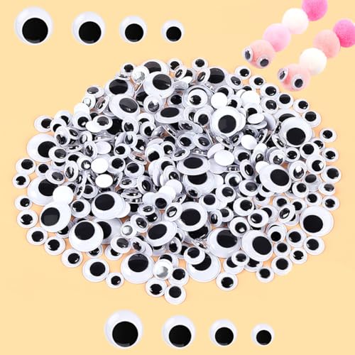 Googly Eyes Self Adhesive, 500pcs Wiggle Googly Eyes for Crafts Small Black Googly Eyes for Decorations 6mm 8mm 10 mm 12mm Mixed Packaging
