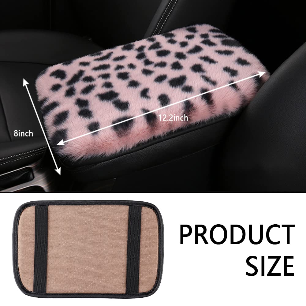 NHHC Fluffy Car Armrest Cover,Center Console Cover for Car Decoration,Warm and Comfortable Car Interior Accessories Suitable for Most Cars, Trucks, SUV (Pink)