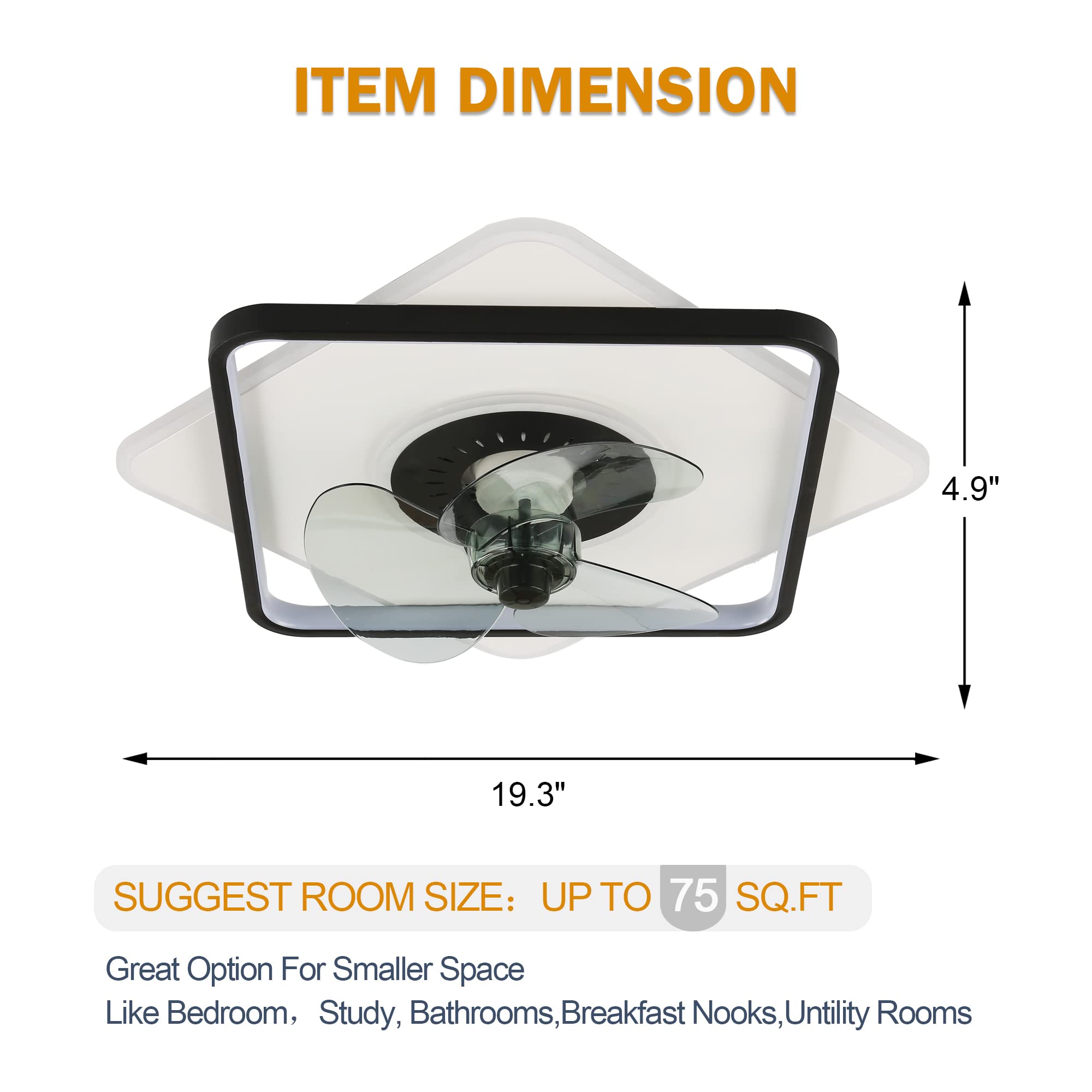 Oaks Aura 20 Inch Low Profile Ceiling Fans with Lights, Reversible,6 Speeds,3 Color Temperature Optional,DC Motor,Modern Flush Mount Ceiling Fan with Remote for Kids Bedroom,Living Room,Kitchen