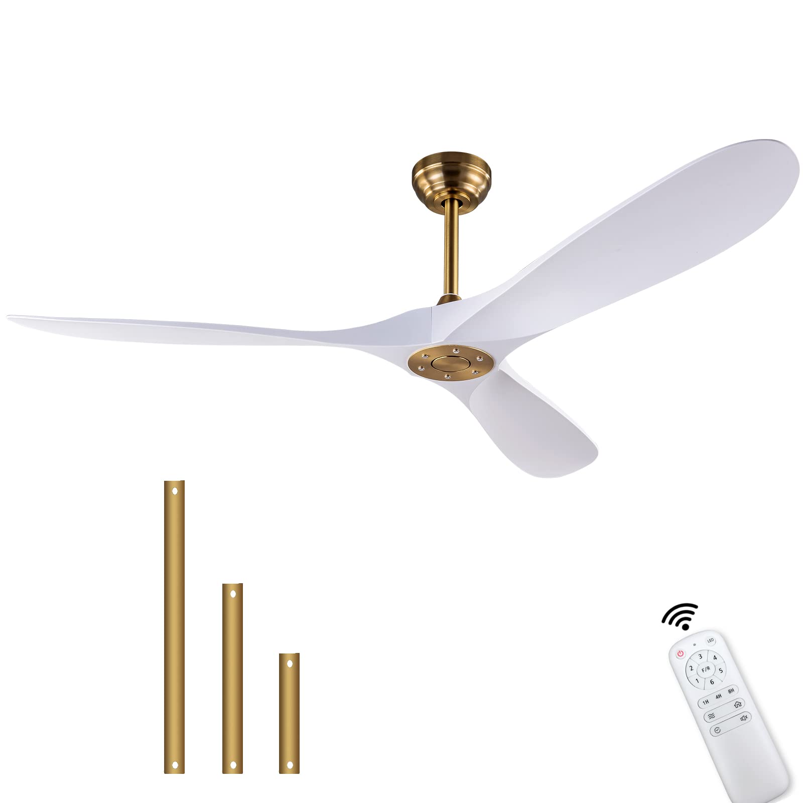 QUTWOB 60" Ceiling Fan with Remote Control No Lights,Modern Reversible DC Motor Indoor Outdoor 3 Blades Ceiling Fans for Patio Bedroom Living Room(Gold+White)