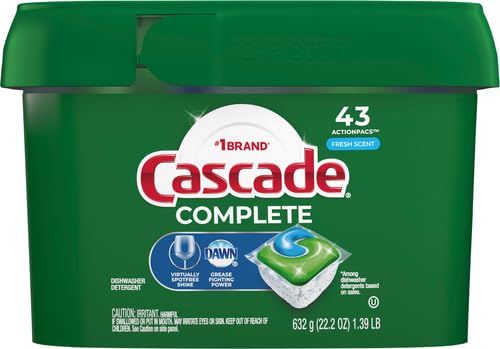 Cascade Complete Dishwasher Pods, ActionPacs Dishwasher Detergent, Fresh Scent, 43 Count