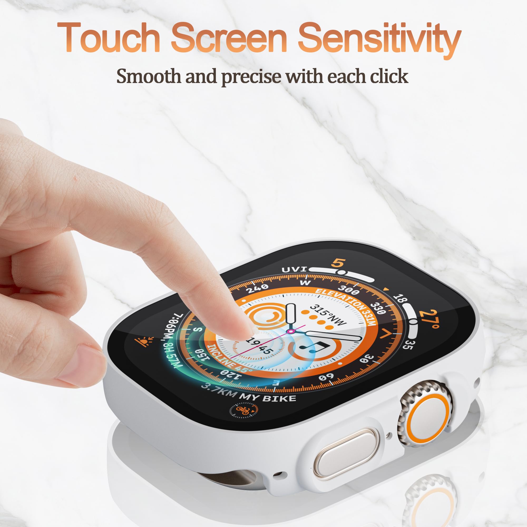TSOGIA 2 Pack Hard PC Case for Apple Watch Ultra/Ultra 2 Screen Protector 49mm, with 9H Tempered Glass Screen Protector, Full Protective Cover for iWatch Ultra Accessories 49mm,White