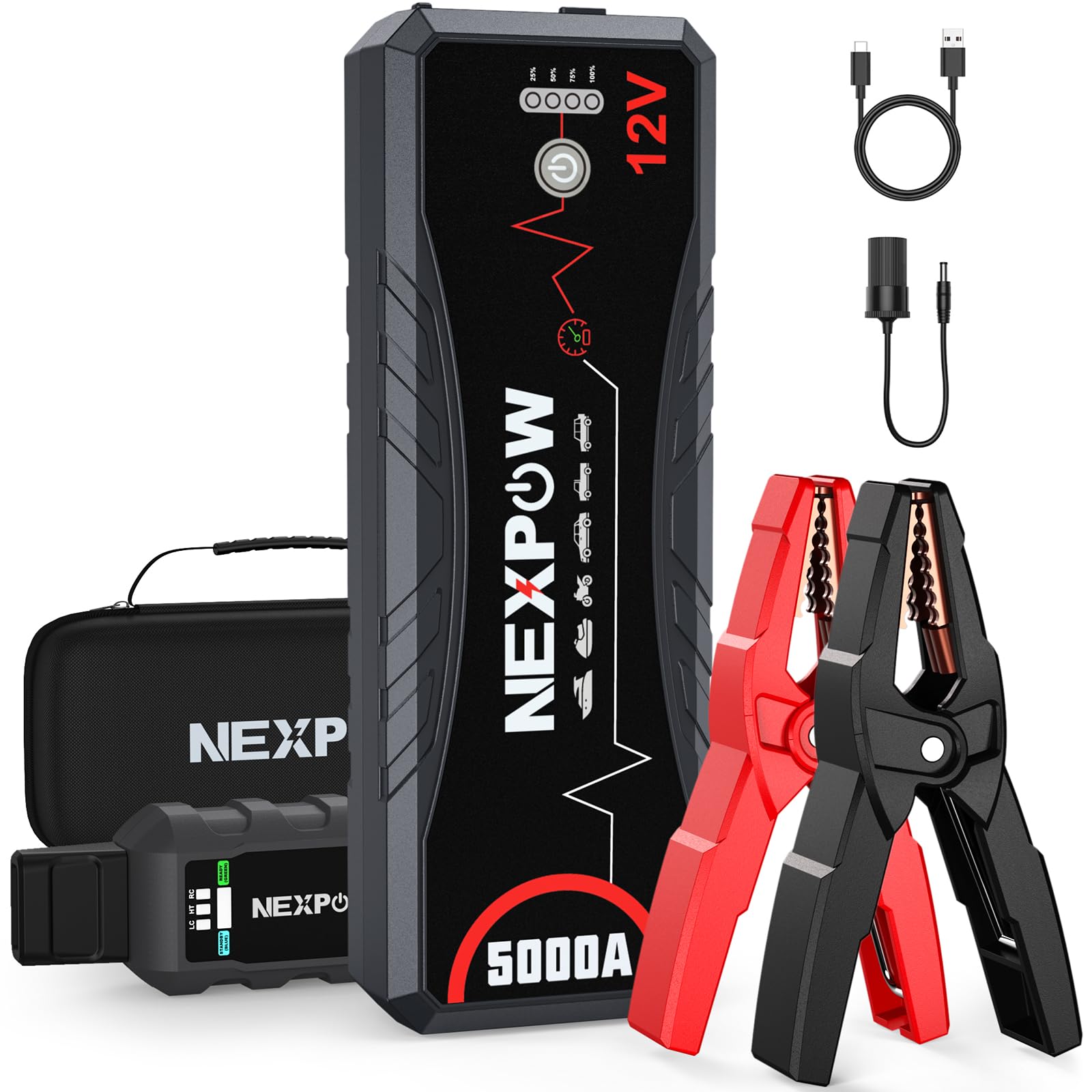 NEXPOW Car Jump Starter,Car Battery Jump Starter Pack 5000A Peak Q12 for All Gas and Up to10.0L Diesel Engine 12V Auto Battery Booster,Jumper Cables,Portable Lithium Jump Box with LED Light/USB QC3.0