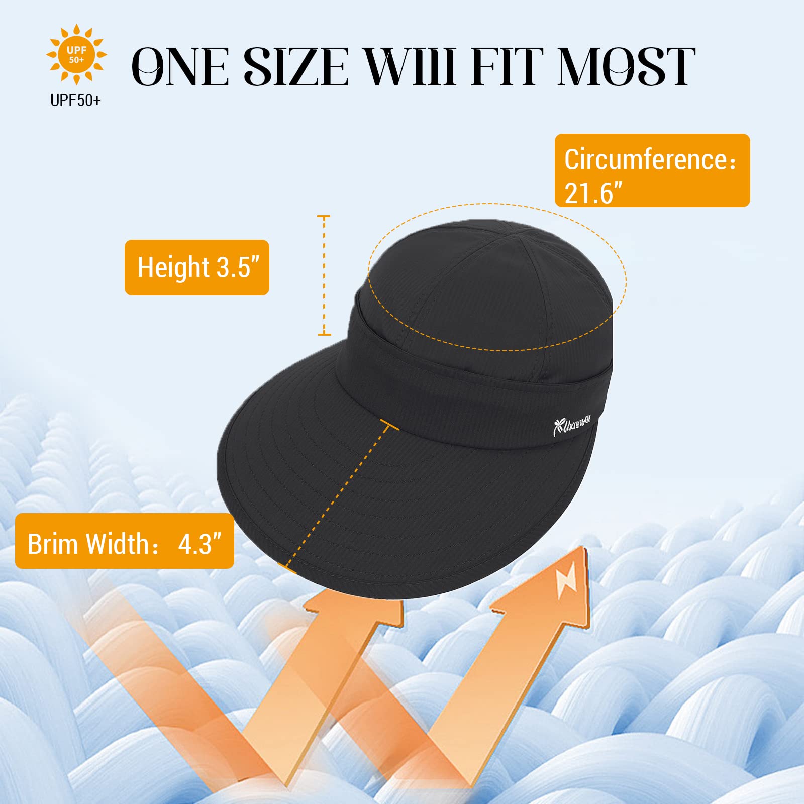 Sun Hats for Women UV Protection Visor Wide Brim Summer Beach Hat Womens Packable Golf Hat Black