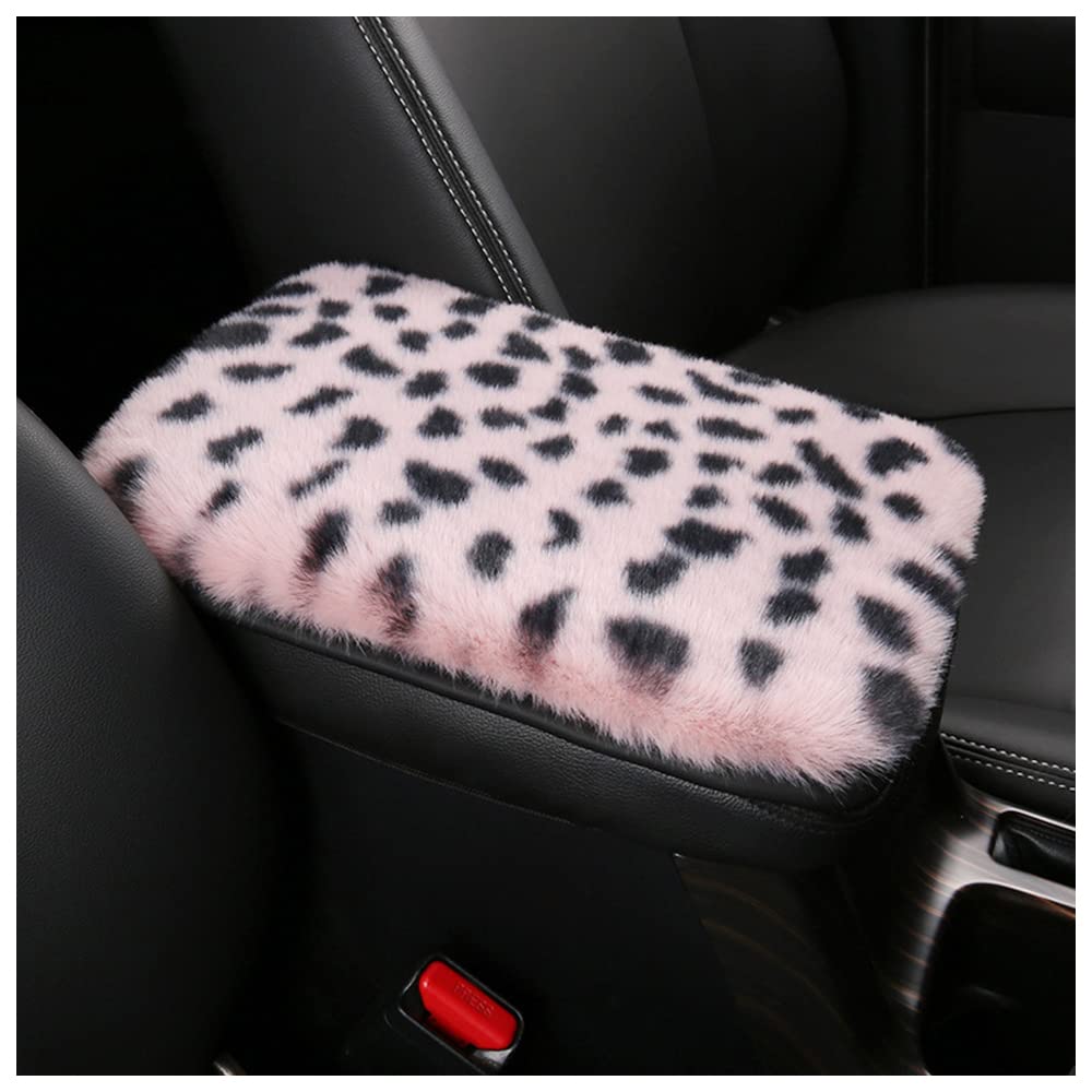 NHHC Fluffy Car Armrest Cover,Center Console Cover for Car Decoration,Warm and Comfortable Car Interior Accessories Suitable for Most Cars, Trucks, SUV (Pink)