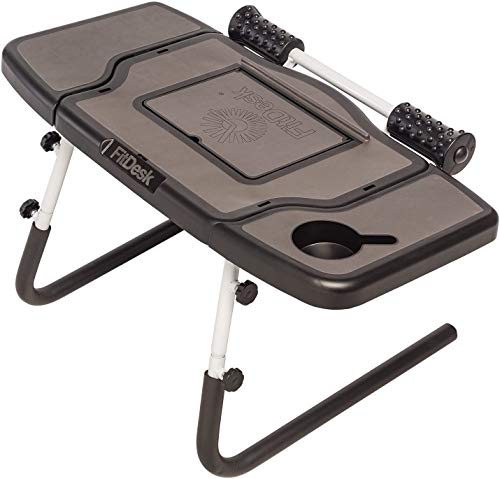 FitDesk Table Top Standing Desk with Massage Rollers and Forearm Supports - Soft Grip Surface Tablet Holder - No Scratch Grip Legs - Height Adjustable Range from 11" to 20"
