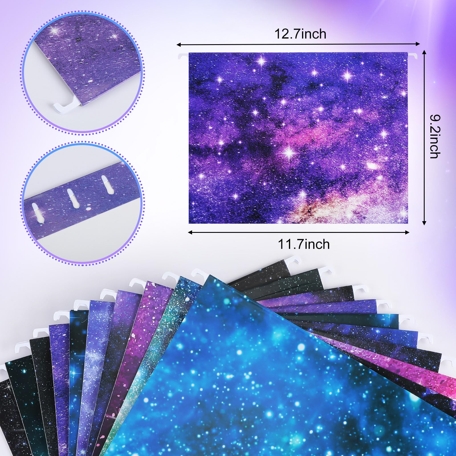 30 Pcs Galaxy Hanging Folders with Foil Stamping Process, Including Adjustable Tabs and Inserts, Letter Size Decorative Hanging File Cabinet Inserts Organizer for Desk Office School
