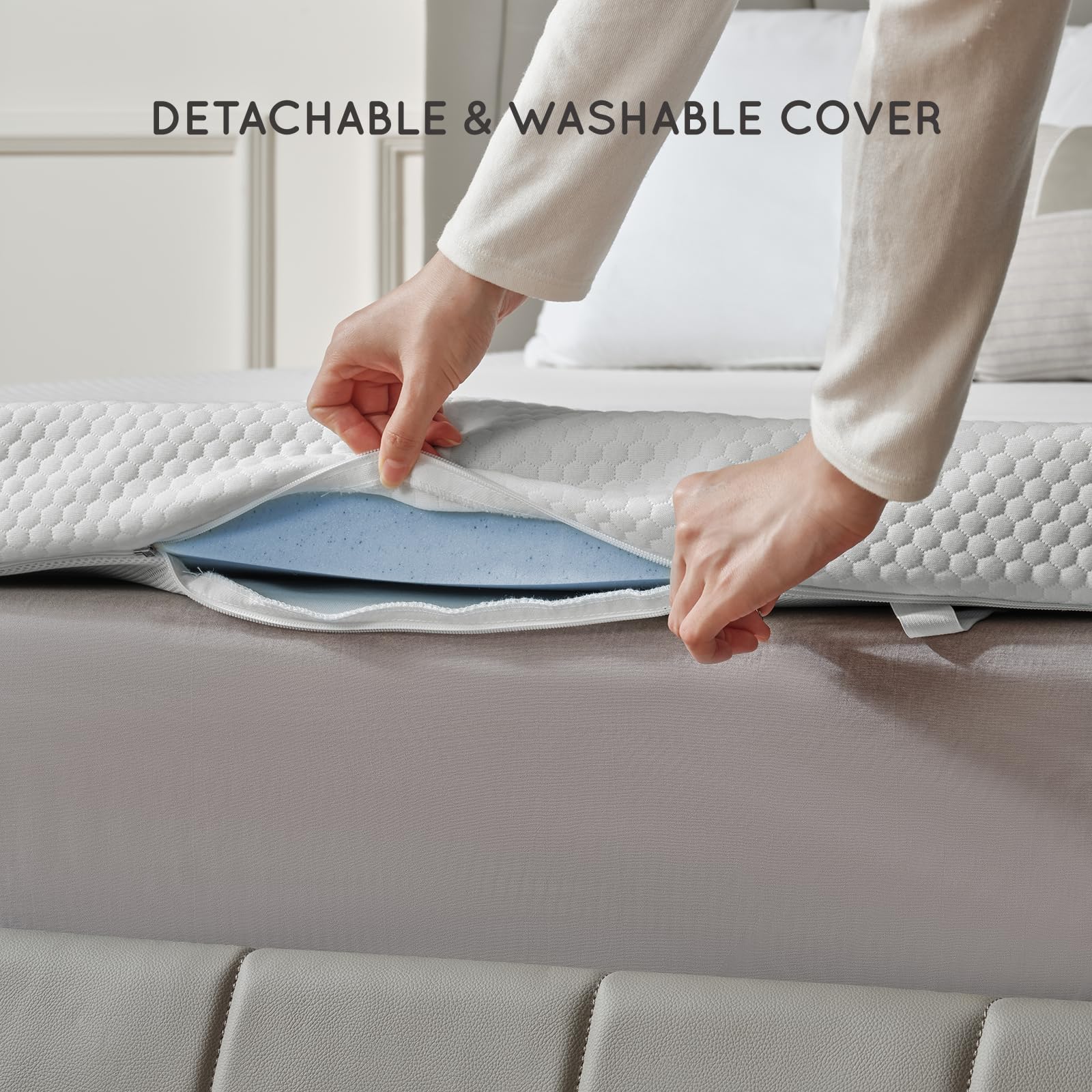 Z-HOM Queen Size 3 Inch Gel Memory Foam Mattress Topper with Zippered Cotton Cover, Cooling & Breathable, CertiPUR-US Certified