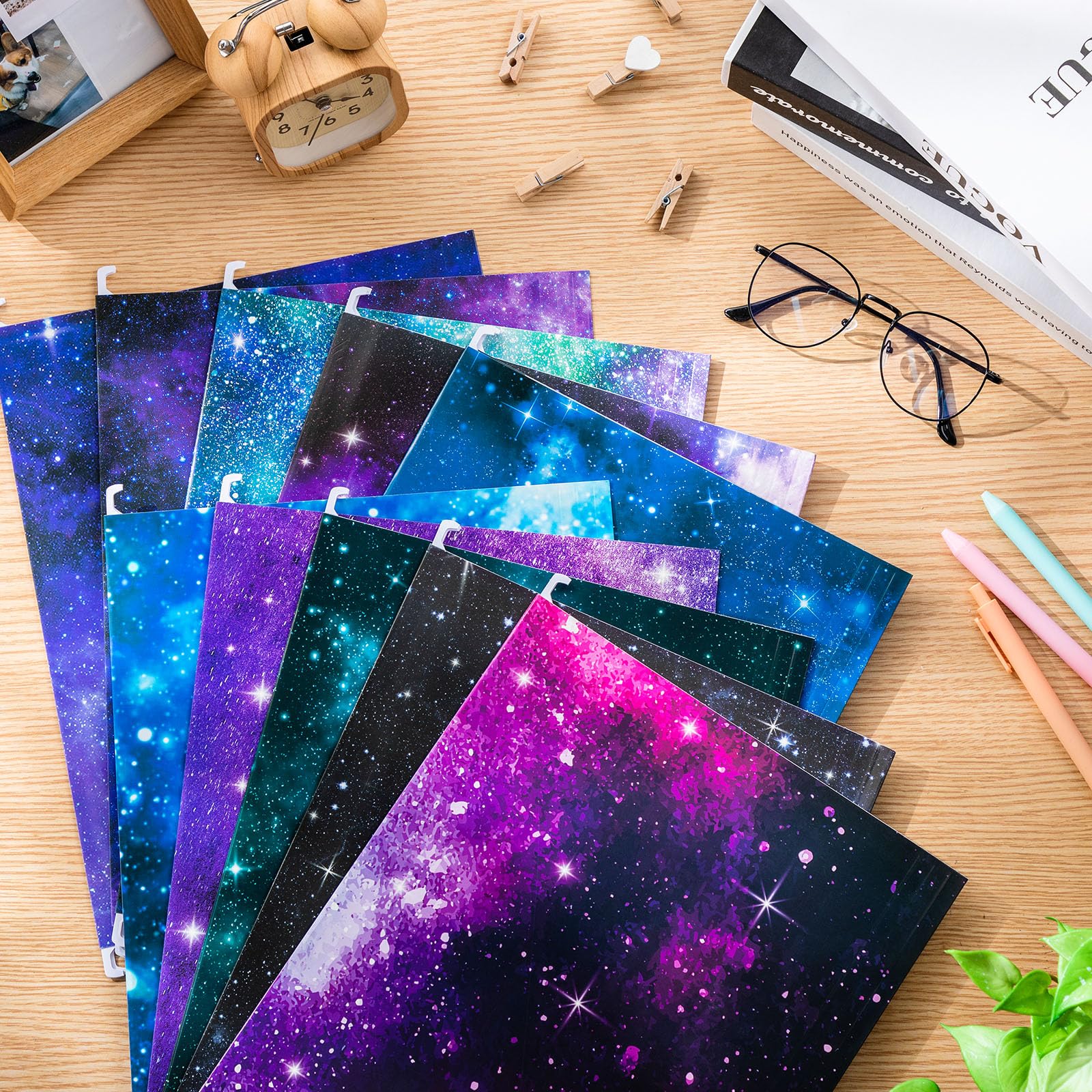 30 Pcs Galaxy Hanging Folders with Foil Stamping Process, Including Adjustable Tabs and Inserts, Letter Size Decorative Hanging File Cabinet Inserts Organizer for Desk Office School