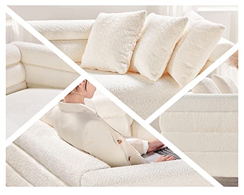 AMERLIFE Sofa, 3 Piece Set 85 inch Oversized Sofa- Comfy Sofa Couch, 3 Seater Sofa and Loveseat for Living Room- Bouclé Deep Seat Sofa White