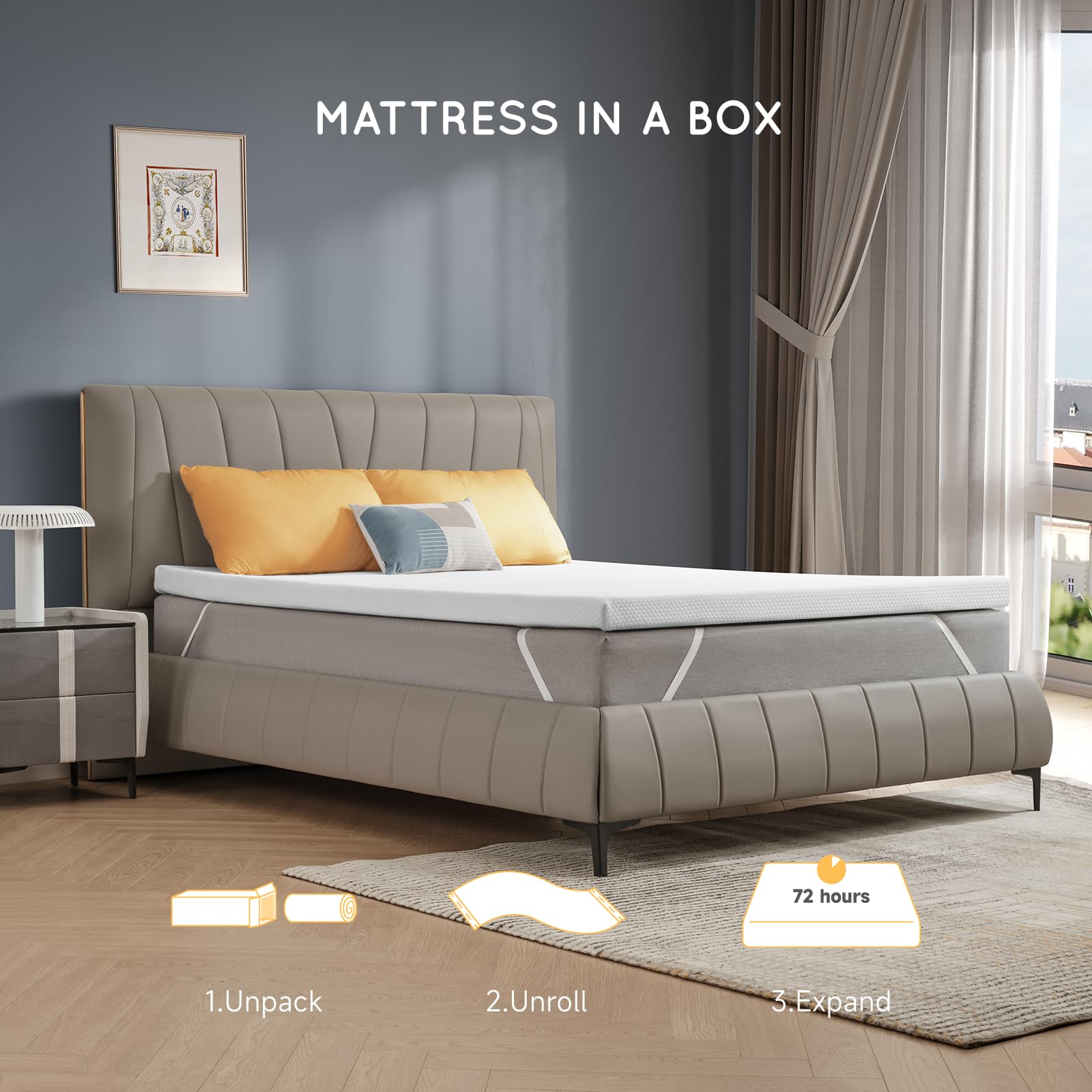Z-HOM Queen Size 3 Inch Gel Memory Foam Mattress Topper with Zippered Cotton Cover, Cooling & Breathable, CertiPUR-US Certified