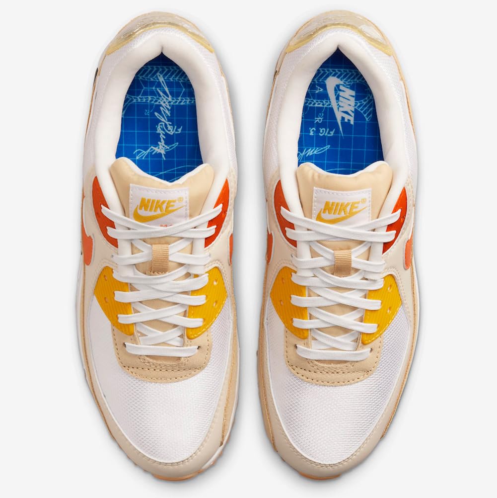Nike mens Air Max 90 SE Shoes, Summit White/Safety Orange, 8.5