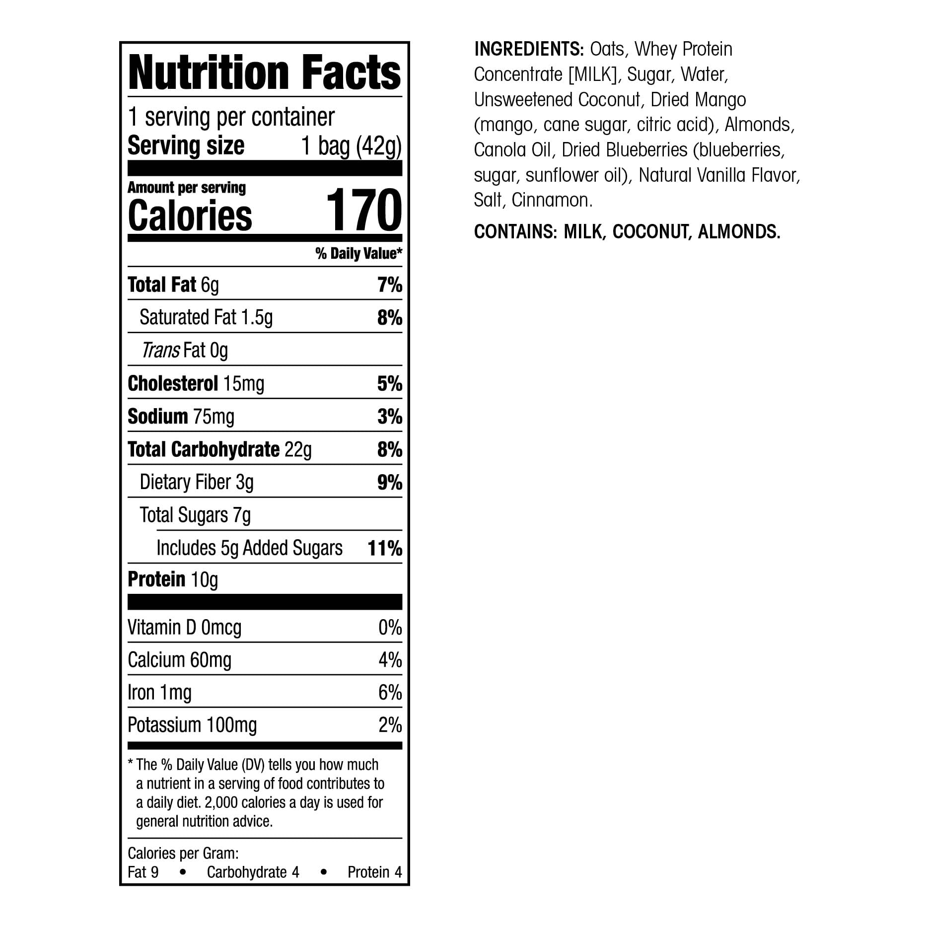 WonderSlim Protein Granola Trail Mix, Blueberry Mango, 10g Protein, Gluten Free (7ct)