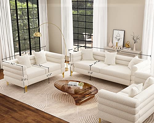 AMERLIFE Sofa, 3 Piece Set 85 inch Oversized Sofa- Comfy Sofa Couch, 3 Seater Sofa and Loveseat for Living Room- Bouclé Deep Seat Sofa White