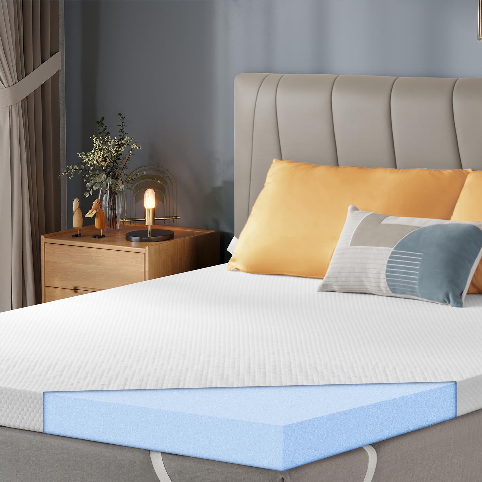 Z-HOM Queen Size 3 Inch Gel Memory Foam Mattress Topper with Zippered Cotton Cover, Cooling & Breathable, CertiPUR-US Certified