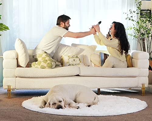 AMERLIFE Sofa, 3 Piece Set 85 inch Oversized Sofa- Comfy Sofa Couch, 3 Seater Sofa and Loveseat for Living Room- Bouclé Deep Seat Sofa White
