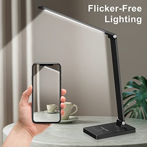 MEIKEE 6W LED Desk Lamp, Eye-Caring Dimmable USB Charging Table Lamp, 5 Lighting Models, 8 Brightness Levels, Touch Control, 30/60mins Auto Timer Desk Light for Working, Reading, Office(No Plug)