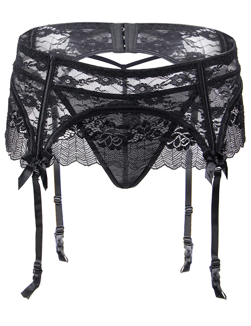 ohmydear Lace Garter Belts Plus Size Mesh Suspender Belt Sets with 4 Straps for Thigh High Stockings Black 3XL-4XL