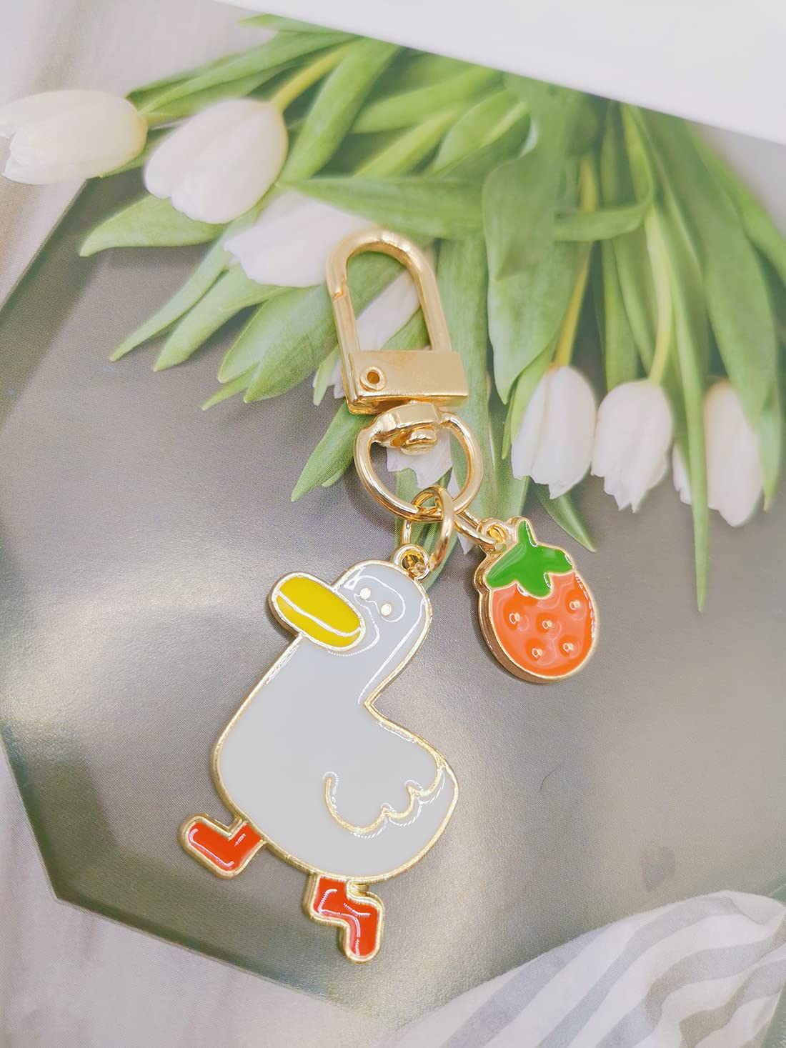 Meefisher 2 PCS Cute Keychain Kawaii Duck Aesthetic Key Ring Keychains Charm Accessories for Backpack U Disk Decor Bag, Birthdays, Jewelry gifts