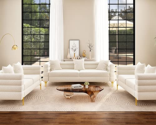 AMERLIFE Sofa, 3 Piece Set 85 inch Oversized Sofa- Comfy Sofa Couch, 3 Seater Sofa and Loveseat for Living Room- BouclĂŠ Deep Seat Sofa White