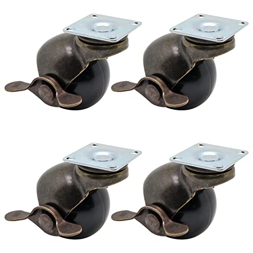 SWZHAI 2 Inch Ball Casters Set of 4, Antique Caster Wheels Furniture Casters, Brass Vintage Castor Wheels Heavy Duty Swivel Casters for Chair, Tables, Drawer, Kitchen Shelf