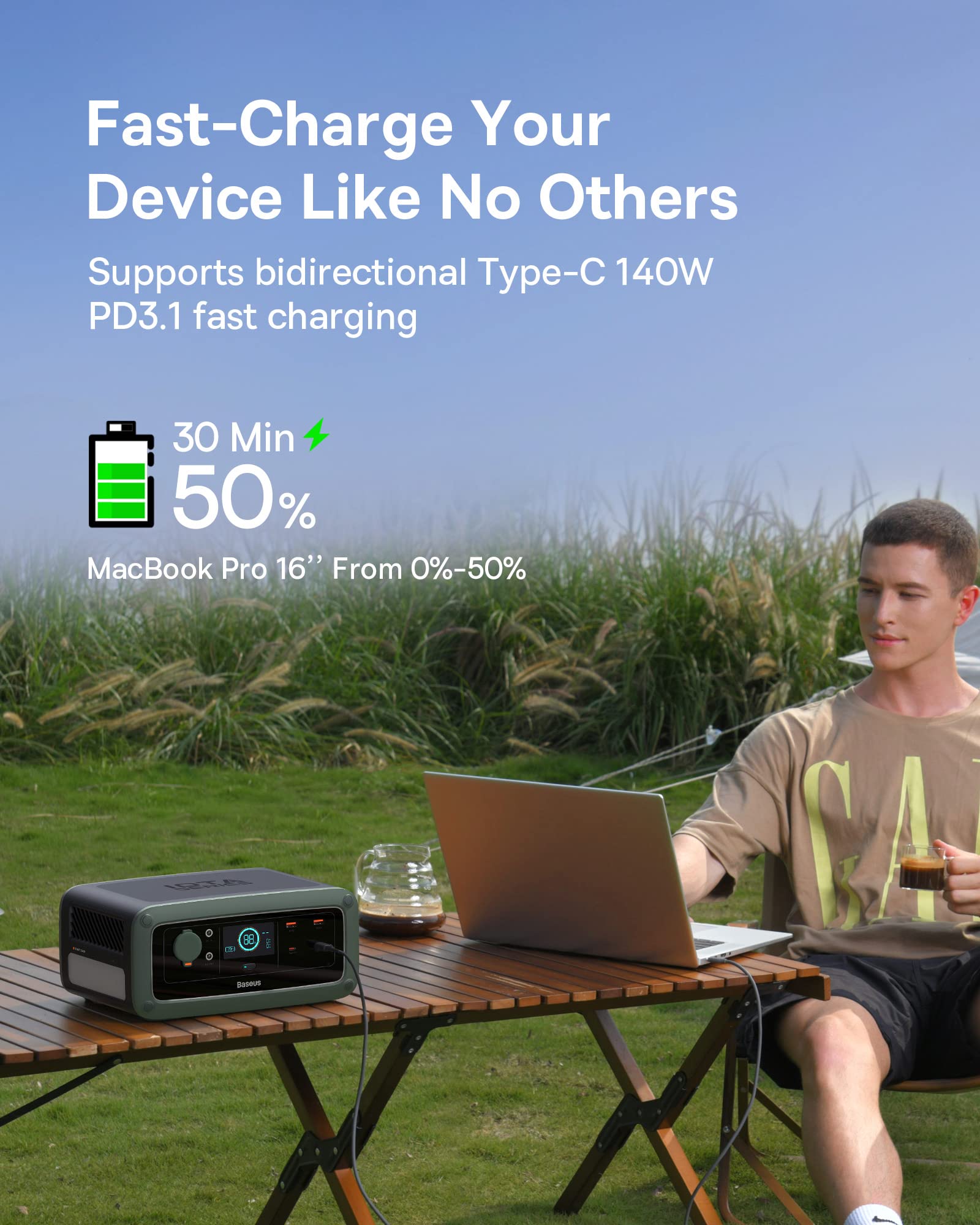 Baseus Portable Power Station ioTa 420W, 288Wh Solar Generator with 90000mAh LiFePO4 Backup Battery, 140W PD3.1 Fast Charging, 2 AC Outlets, LED Light for Outdoor Camping, RVs, CPAP, Home Emergency