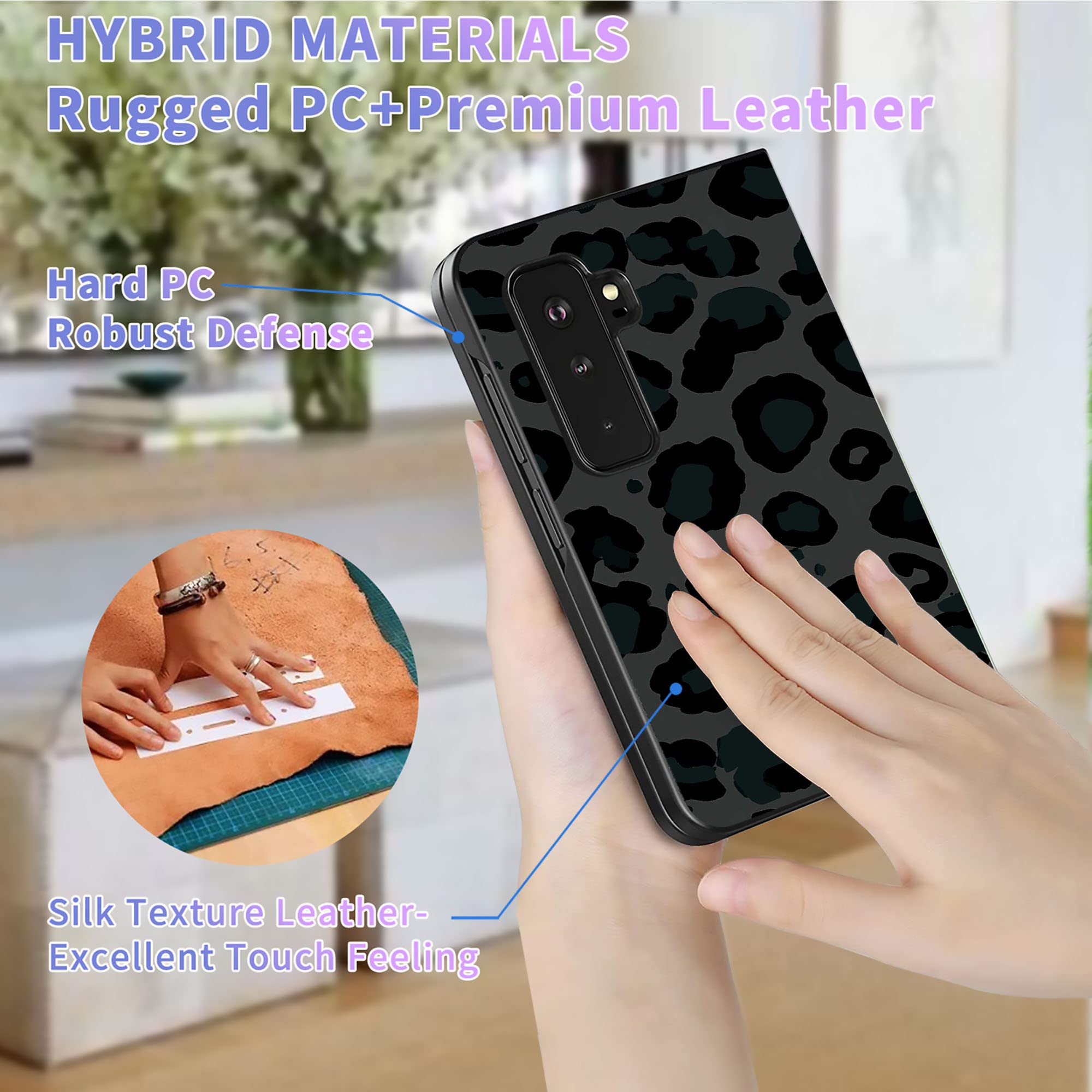 RYUITHDJP for Microsoft Surface Duo 2 Case 8.3" Black Leopard Design for Microsoft Surface Duo 2 Phone Case Stylish Shockproof Cover