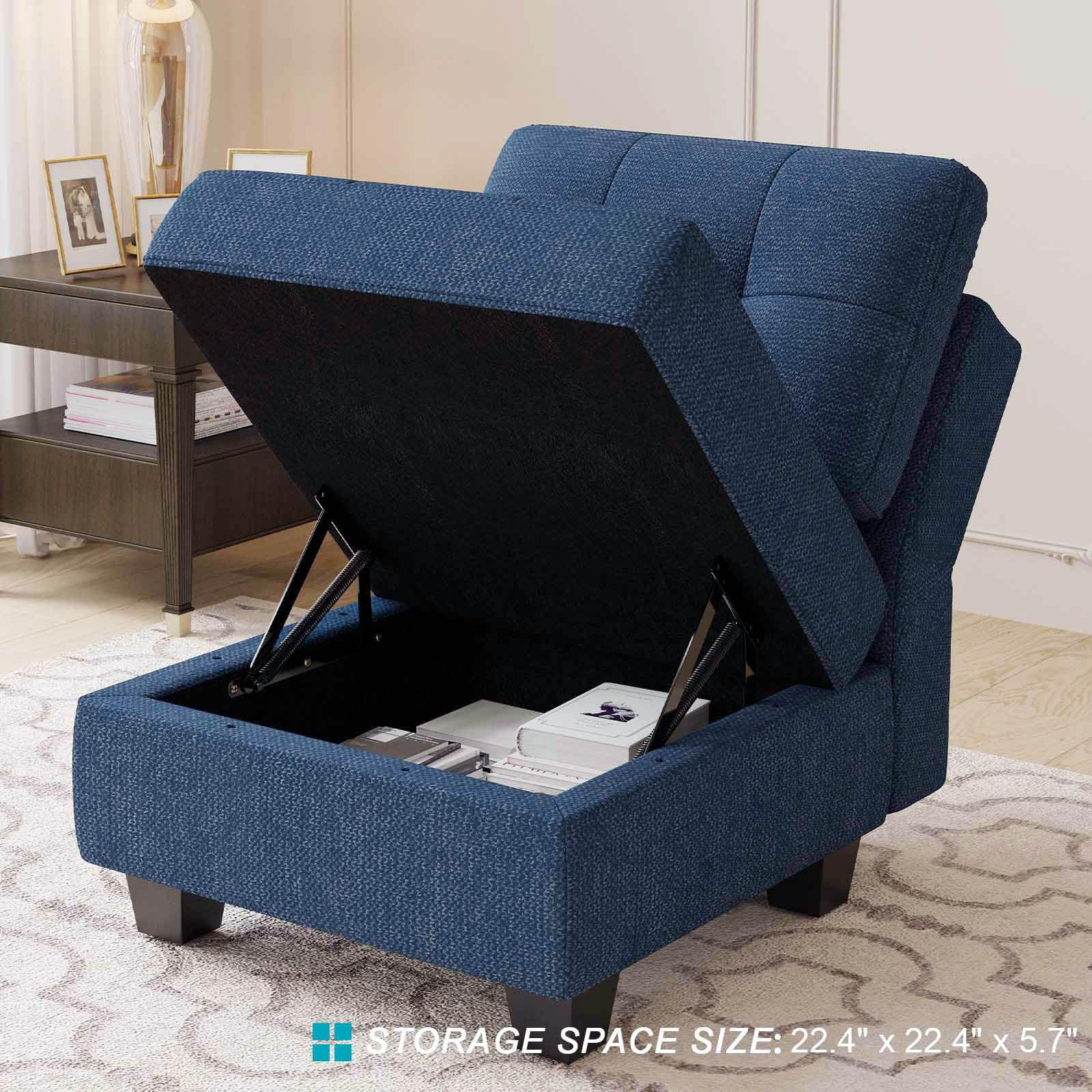 Belffin Middle Module Seat for Modular Sofa Sectional Couch with Storage Accent Armless Sofa Chair Modern Fabric Blue