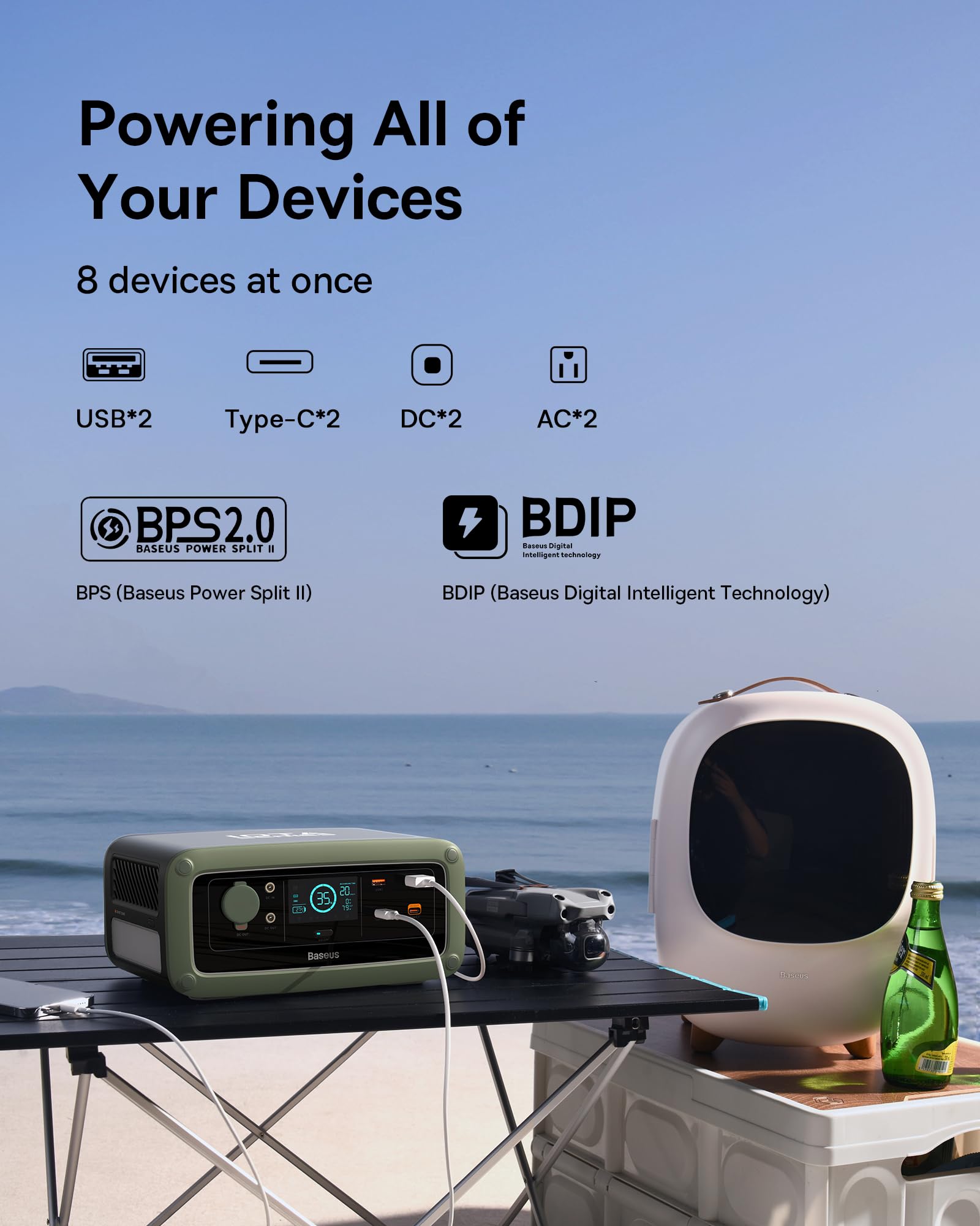 Baseus Portable Power Station ioTa 420W, 288Wh Solar Generator with 90000mAh LiFePO4 Backup Battery, 140W PD3.1 Fast Charging, 2 AC Outlets, LED Light for Outdoor Camping, RVs, CPAP, Home Emergency