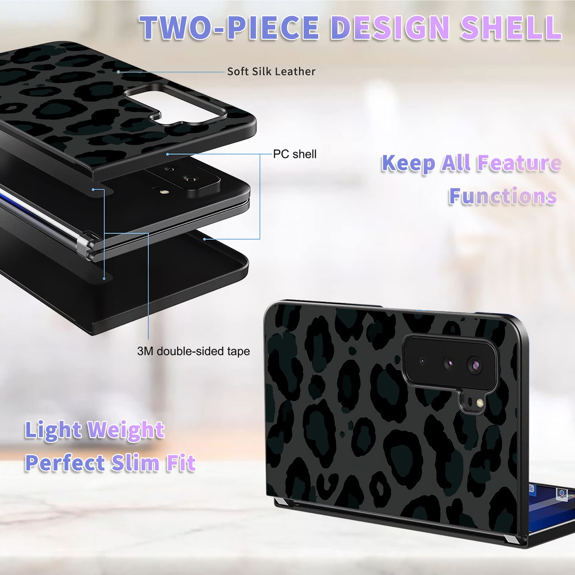 RYUITHDJP for Microsoft Surface Duo 2 Case 8.3" Black Leopard Design for Microsoft Surface Duo 2 Phone Case Stylish Shockproof Cover