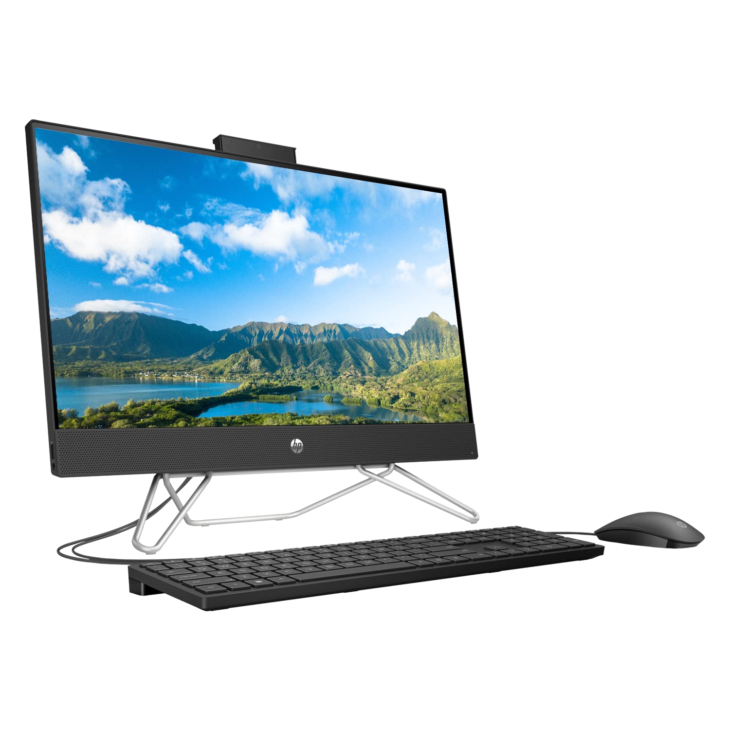 HP All-in-One Desktop, 23.8" FHD Screen, AMD Ryzen 5 5500U Processor, 16GB RAM, 512GB PCIe SSD, Webcam, HDMI, RJ45, Wi-Fi, Wired Keyboard & Mouse, Windows 11 Home, Black