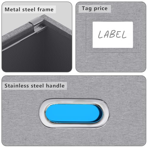 DYWMM Hanging File Box with Lid, Set of 2 Filing Organizer Storage Box, Linen Collapsible Decorative Office/Home File Cabinet (14x9.3x10.9 inch) (Light Gray)