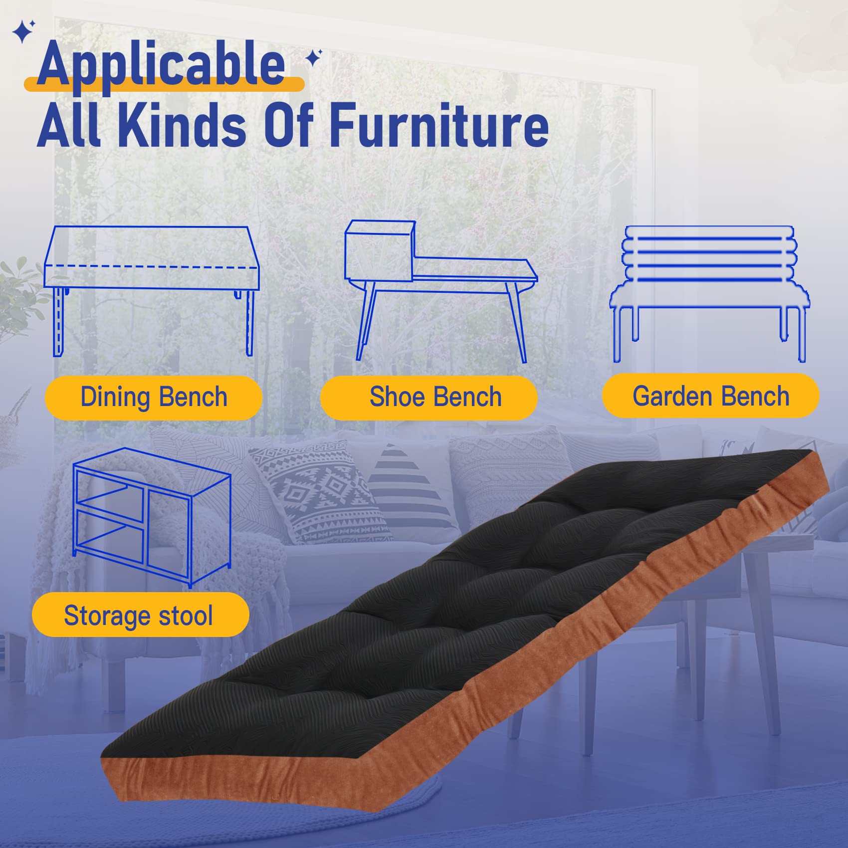 ROFIELTY Bench Cushion 36 inches. Non-Slip Tufted Cushion for Indoor/Outdoor use, Comfortable Window Cushion, Soft Piano Bench Cushion.Multi-Scene use of Cushions. (36x14x3, Brown)