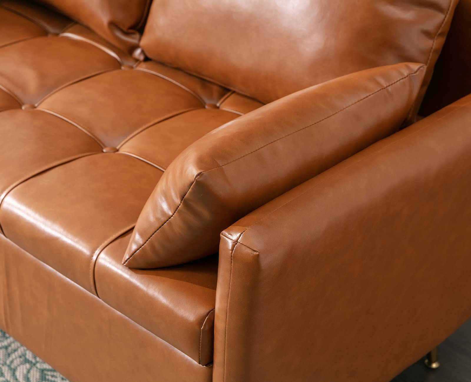 Kmax PU Leather Loveseat Sofa Chair Storage 52” Upholstered Couch Sofa with 4 Pillows Golden Legs for Living Room Small Space, Apartment, Bedroom, Dorm- Brown