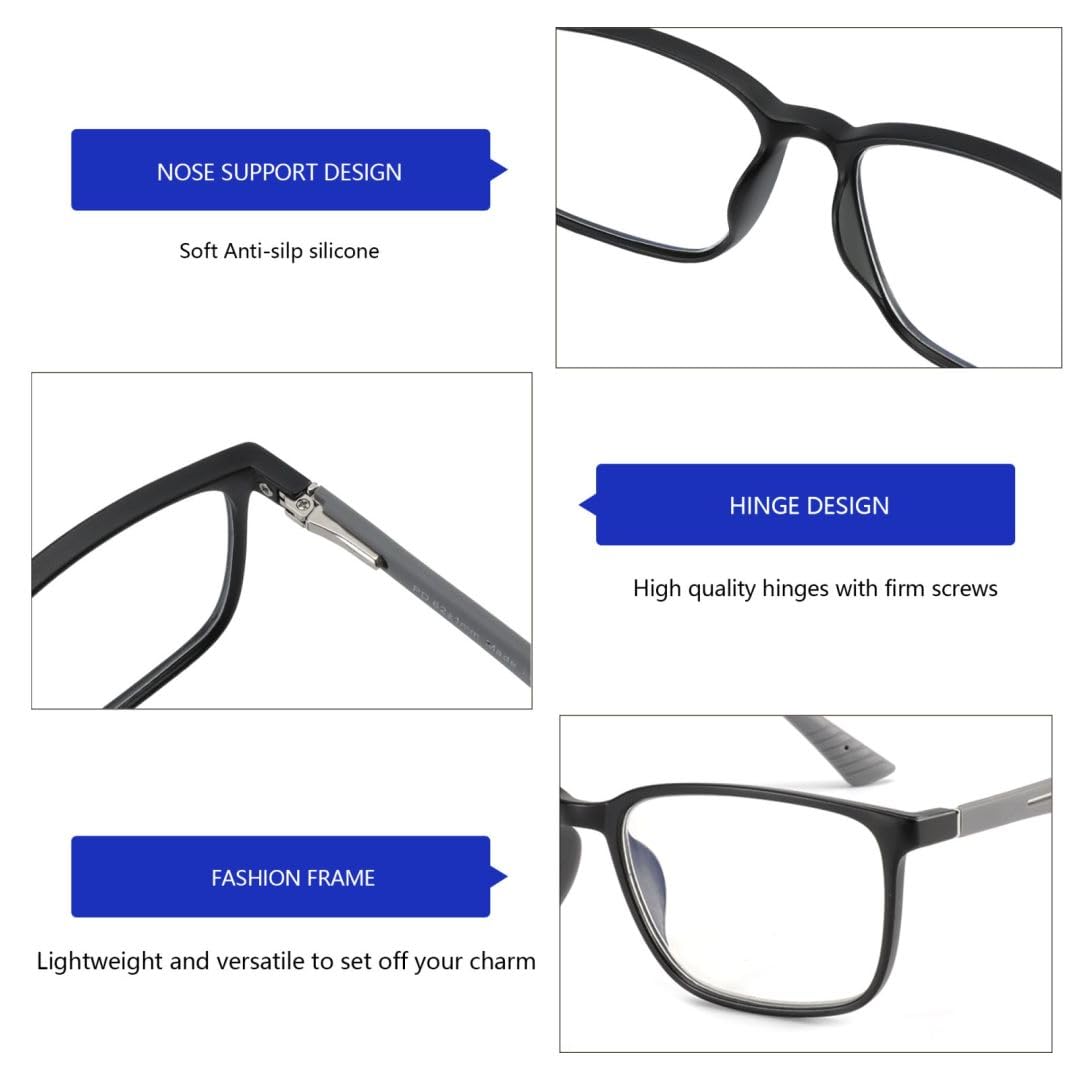 BLUEMOKY Blue Light Reading Glasses for Men,Sport Square Frame Readers, Anti Glare Computer Glasses(Black,1.25)