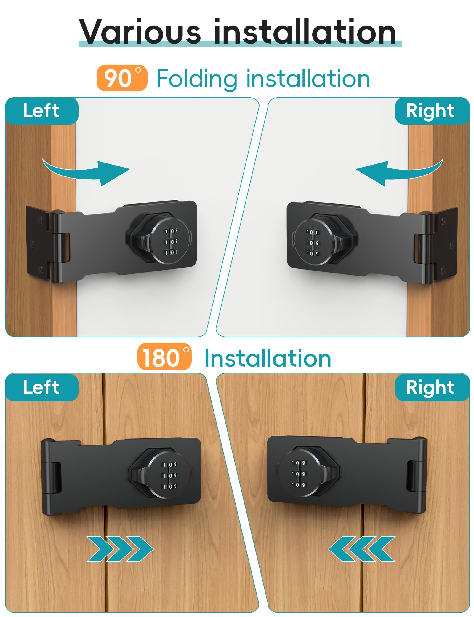 I-EASYDWW Cabinet Password Hasp Lock, Cabinet Keyless Lock with Screws, Cabinet Combination Lock for Small Door, Cabinets, Barn Door, Bathroom, Outdoor, Garage, Garden, Black, 2 Pack